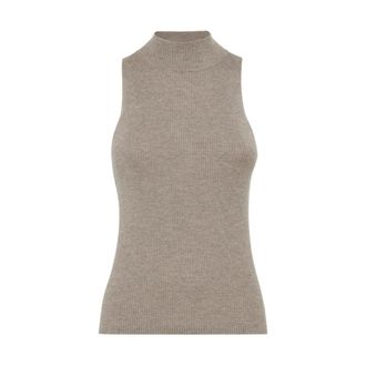 Brunello Cucinelli Femme, Tops, Brun, Taille: 40 FR D&eacute;bardeur c&ocirc;tel&eacute; &agrave; col montant sans manches