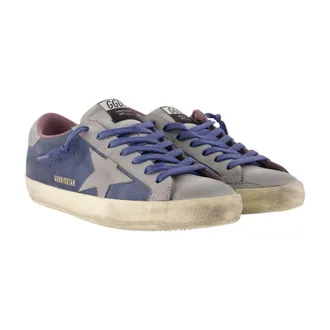 Golden Goose Mens Super Star Sneakers - Golden Goose Deluxe Brand Leather Blue Calfskin Shoes