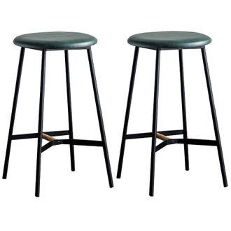 Generic Industrielle Schwarze Barhocker Mit R&uuml;ckenlehne - 2er-Set, 65 cm Sitzh&ouml;he, Eisengestell, 300 Pfund Tragkraft(Green-2ps,65cm/25.6in)