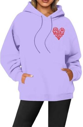Generic Sweat-shirt pour femme XXL Streetwear &agrave; la mode Sweat &agrave; capuche Coupe &agrave; manches longues avec motif de coeur romantique Haut d&eacute;contract&eacute; pour femme pou