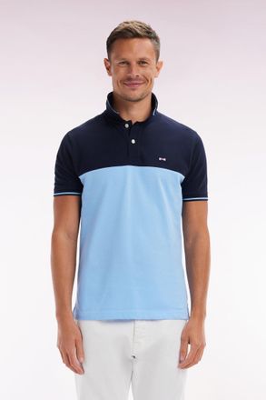 Eden Park Polo &Agrave; Manches Courtes En Piqu&eacute; Coton Ciel Col Jacquard Coupe Droite