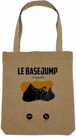 Fabulous Sac Shopping Tote Bag Aspect Lin - Le Basejump MAppelle Montagne Sport Extr&ecirc;me - Sac de Courses Toile Epaisse 360g Beige Naturel Cabas Port&eacute; Epaule So