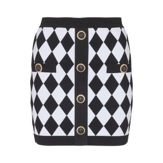 Balmain Femme, Jupes, Noir, Taille: 38 FR Mini-jupe en maille jacquard losanges
