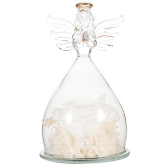 Lurrose Langlebige Blume mit Engelsstatue in Glas Kuppel Konservierte Blume Wei&szlig; Langlebige Wohn Dekoration zum Valentinstag Dekoratives Geschenk f&uuml;r Innenr&auml;u