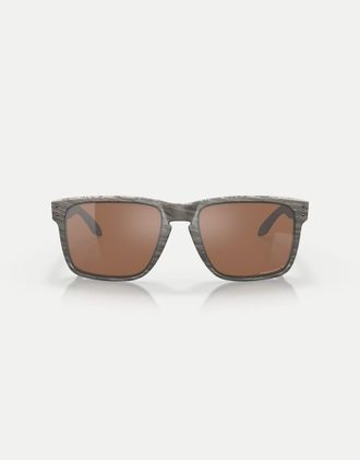 Oakley Holbrook XL - Eckige, polarisierte Sonnenbrille mit Holzmaserungsmuster und verspiegelten braunen Gl&auml;sern