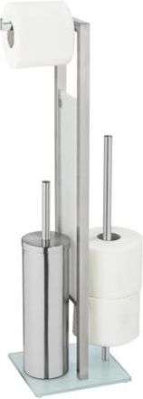 WENKO WC-Garnitur Mod. Rivalta, geschlossene Stand WC-Garnitur aus rostfreiem Edelstahl mit Glasplatten aus wei&szlig;em Sicherheitsglas, mit WC-B&uuml;rste, Toiletten