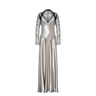 Alberta Ferretti Femme, Robes, Gris, Taille: 40 FR Robe Brillante en Satin et Dentelle