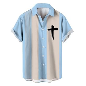 Generic Chemise d&eacute;t&eacute; &agrave; manches courtes pour homme, grande taille imprim&eacute;e, rayures verticales, chemise d&eacute;contract&eacute;e, respirante, boutonn&eacute;e, confortable, sans 