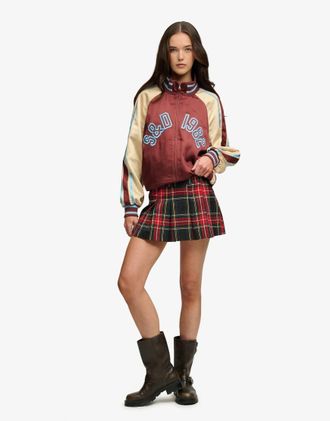 Superdry Kurzer Falten-Skort in Marineblau kariert-Navy