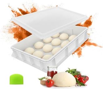 Relaxdays Pizzaballenbox mit Deckel, HxBxT: 13 x 60 x 40 cm, Kunststoff, stapelbar, Teigballenbox mit Teigspachtel, wei&szlig;