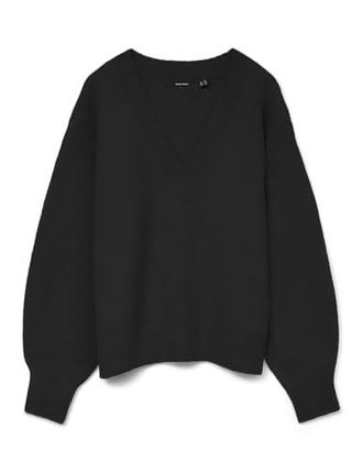 Vero Moda Vmboom Ls Pull &agrave; col en V Noos, Noir, M