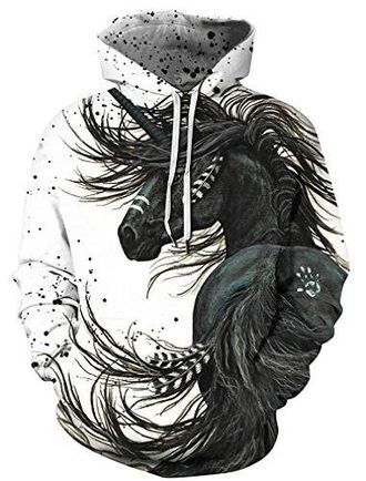 OLIPHEE Homme Casual Sweats à Capuche à Manches Longues 3D Impresseion Pull avec Pochette 1cheval XL