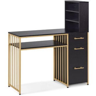 MCombo M Mcombo Schreibtisch mit 3 Schubladen, Nageltisch aus Holz Metallgestell, Manik&uuml;rtisch, Schminktisch ohne Spiegel Modern, Computertisch mit Regal