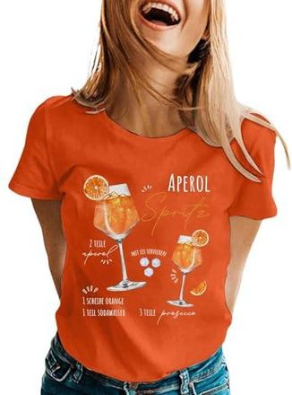 Generic Costume Aperol pour femme - T-shirt en coton Aperol Spritz - T-shirt &agrave; manches courtes - Col rond - T-shirt d&eacute;t&eacute; amusant - Pour cocktail, f&ecirc;te, &eacute;v&eacute;nem