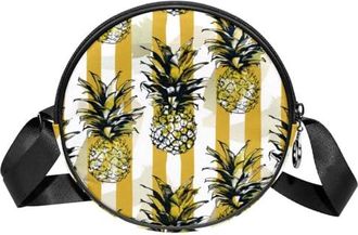Generic Sac &agrave; bandouli&egrave;re rond rond pour femme, motif ananas avec fermeture &eacute;clair, bretelles r&eacute;glables, style d&eacute;contract&eacute;