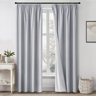 Miulee 100% Blickdichte Vorh&auml;nge mit Kr&auml;uselband Leinenoptik, Verdunkelungsvorhang Gardinen Thermovorhang K&auml;lteschutz Fenster Wohnzimmer Modern Schlafzimmer 