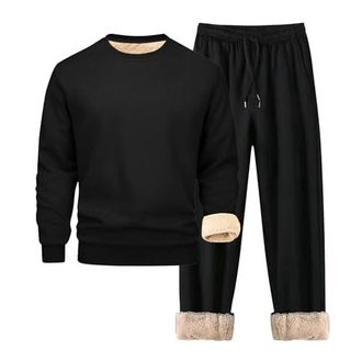 Generic Sous-vêtements dhiver pour homme - Doublure en polaire - Couche de base à col rond - Sous-vêtements chauds et confortables - Rembourré - Manches longu