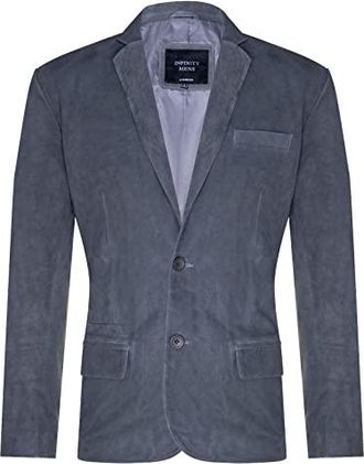 Infinity Leather Veste Blazer en Daim Gris Pour Homme Manteau Ajust&eacute; en Cuir V&eacute;ritable Italien Doux 4XL