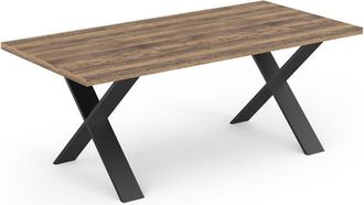 PEGANE Table &agrave; manger 6 couverts couleur ch&ecirc;ne fonc&eacute; / noir - Largeur 180 x Profondeur 90 x Hauteur 74,8 cm