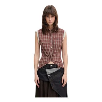 Andersson Bell Karo-&Auml;rmelloses Hemd - - Blouses & Shirts - Damen - Braun - M