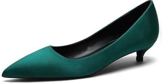 Generic Qynthra Escarpins De Mariée Femme Petit Talon Bout Pointu Satin pour Mariée Et Cérémonie Détail Noeud Classique Semelle Confortable,Vert,39 EU
