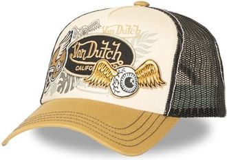 Von Dutch Patches15 Casquette Trucker en maille Beige et Noir Patch Tiki California Style Vintage Surf R&eacute;glable Respirant