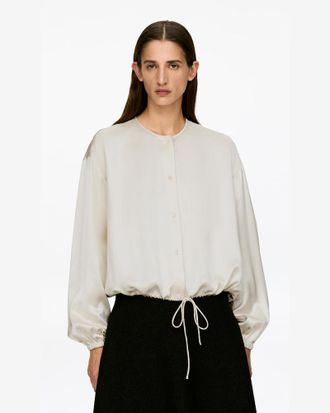 Arket Satinbluse Mit Volumin&ouml;sen &Auml;rmeln -Wei&szlig;