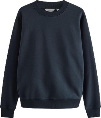 Next Herren Standard Pullover aus Baumwollmischung mit Rundhalsausschnitt & geb&uuml;rstetem Innenfutter Marineblau XL