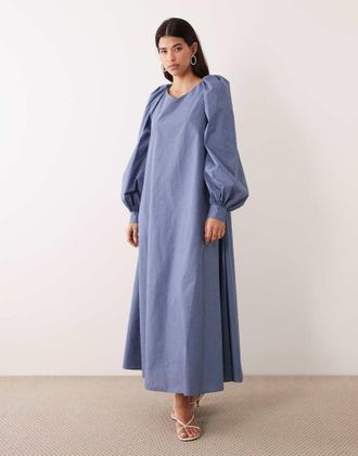 Daska Robe longue &agrave; manches ballon oversize - Bleu fonc&eacute;