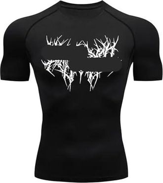 Generic T-Shirt Moulant de Gymnastique imprimé for Hommes, Course à Pied, Fitness, séchage Rapide, Manches Courtes, vêtements dentraînement, Haut de Sport(Bla