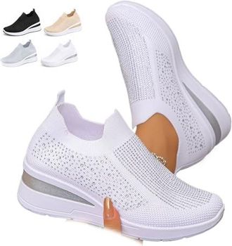 Generic Baskets &agrave; plateforme en tricot scintillant pour femme, chaussures &eacute;l&eacute;gantes et l&eacute;g&egrave;res pour la marche, le shopping, les voyages et le quotidien, blanc