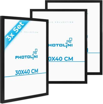 Photolini Bilderrahmen 30x40 Schwarz Holz MDF, 3er Set Bilderrahmen 40x30 cm bruchsicherem Acrylglas, Rahmen 30x40 schwarz Aufhängen, Picture Frame mit extra Zu