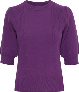 Ichi IHBOSTON Damen Pullover Sweater Pulli mit Rundhals Puffärmel Rippbündchen Rippkragen Regular fit, Größe:XXL, Farbe:Imperial Purple (193528)