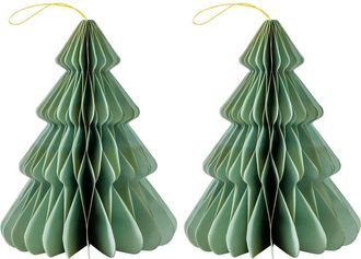 Matches 21 Weihnachtsbaum Anhänger Set aus Papier Tannenbaum- Scandi Faltbare Hängedeko in Hellgrün Magnet & Goldkante - Moderne Weihnachtsdeko Ø 30 x 40 cm für 