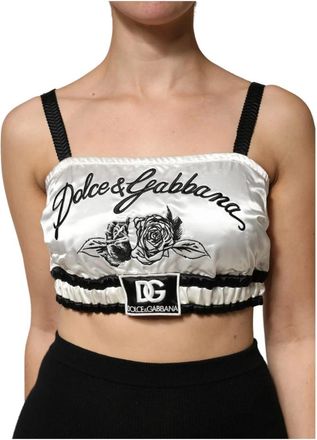 Dolce & Gabbana Femme, Tops, Blanc, Taille: 36 FR Haut de Bralette Court en Satin de Soie avec Logo