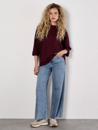 Apricot Fledermauspullover Oversized-Pullover in Waffeloptik