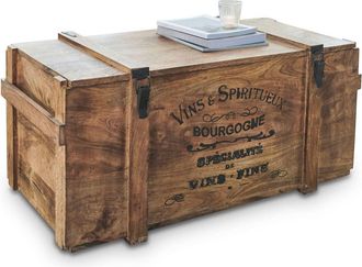 Loberon Truhe Eskeny, ausdrucksstarke Maserung, nostalgischer Schriftzug, sanfter Schließmechanismus, Aufbewahrung, Mangoholz, Eisen, braun