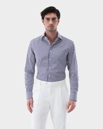 van Laack Gestreiftes Hemd aus Popeline mit Haifischkragen