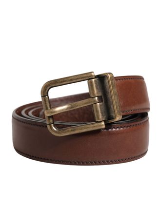 Dolce & Gabbana Men Brown Classic Leather Metal Buckle Belt Calf