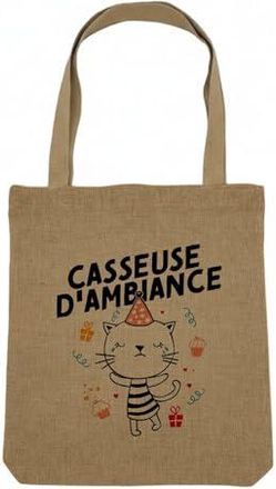 Fabulous Sac Shopping Tote Bag Aspect Lin - Casseuse dAmbiance Chat Dessin Illustration - Sac de Courses Toile Epaisse 360g Beige Naturel Cabas Port&eacute; Epaule So