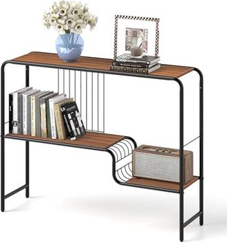 Giantex table console &eacute;troite avec &eacute;tag&egrave;res et structure m&eacute;tallique, pieds r&eacute;glables, industrielle pour salon et entr&eacute;e