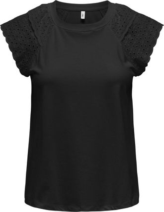Only Schwarzes Damen-T-Shirt mit Trägern aus Spitze mit Tangallo, Schwarz, Small