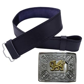 Generic Ensemble ceinture de kilt et boucle en cuir fait &agrave; la main avec un design uni/antique noeud celtique avec boucle, Noir, XXXL