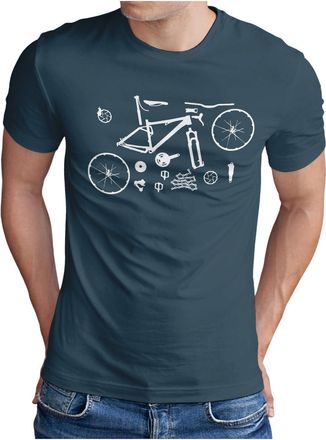 OM3 Mountain-Bike-Parts T-Shirt - Herren - MTB Bicycle Fahrrad Teile Radsport Radfahrer - Denim, 3XL