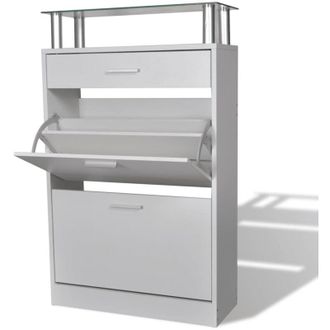 vidaXL Vidaxl - Meuble &agrave; chaussures avec tiroir et plateau en verre Bois Blanc