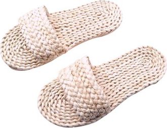 Yardwe Pantoufles Tress&eacute;es Style Japonais pour Femme Semelle Antid&eacute;rapante Confort Respirant Adapt&eacute;es &agrave; lInt&eacute;rieur Blanches