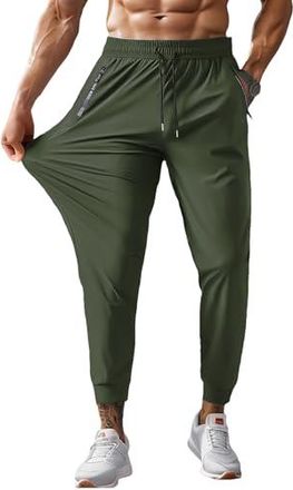 Jamron Homme &Eacute;t&eacute; Pantalon de Surv&ecirc;tement Fin Extensible Pantalon de Sport de Jogging L&eacute;ger avec Poches Zipp&eacute;es Bas Effil&eacute; Vert Fonc&eacute; M