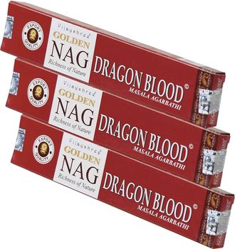 NKlaus 3X Golden Nag Dragon Blood Räucherstäbchen 45g - Mystischer, harziger Duft mit Drachenblutharz. 3X Natürliches Räucherwerk für Schutz & Energiearbeit