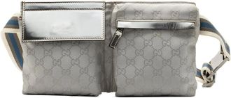 Gucci Bauchtaschen - GG Canvas Web Double Pocket Belt Bag - Gr. ONE SIZE - in Grau - f&uuml;r Damen