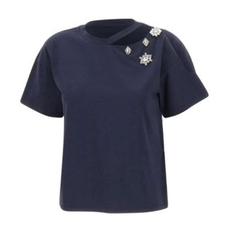 Liu Jo Femme, Tops, Bleu, Taille: 42 FR T-shirt avec broderie de bijoux